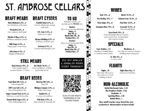 Menu - St Ambrose Cellars