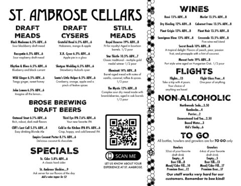 Menu - St Ambrose Cellars