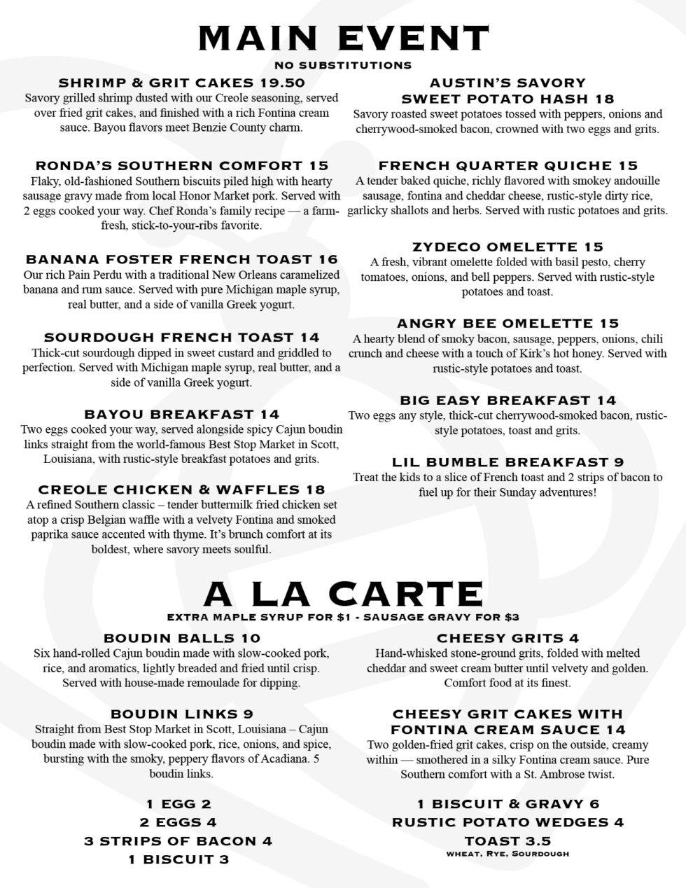 Menu - St Ambrose Cellars